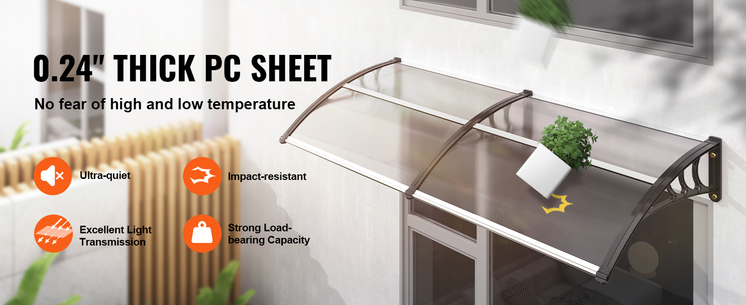 VEVOR Window Door Awning Canopy, 38" x 117" Door Canopy Exterior, UF50 ...