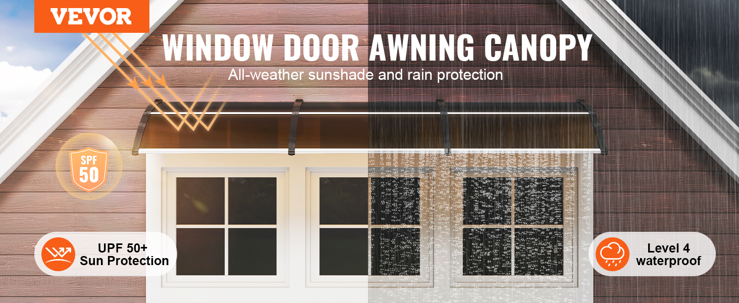 VEVOR Window Door Awning Canopy 80" x 40", UPF 50+ Polycarbonate Entry ...