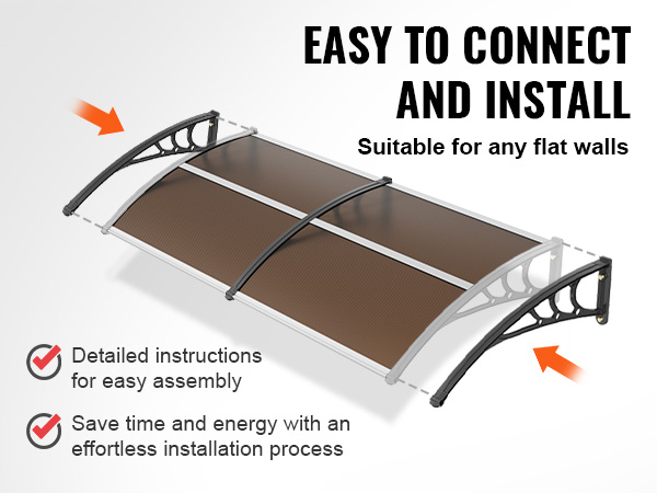 VEVOR Window Door Awning Canopy 80" x 40", UPF 50+ Polycarbonate Entry ...