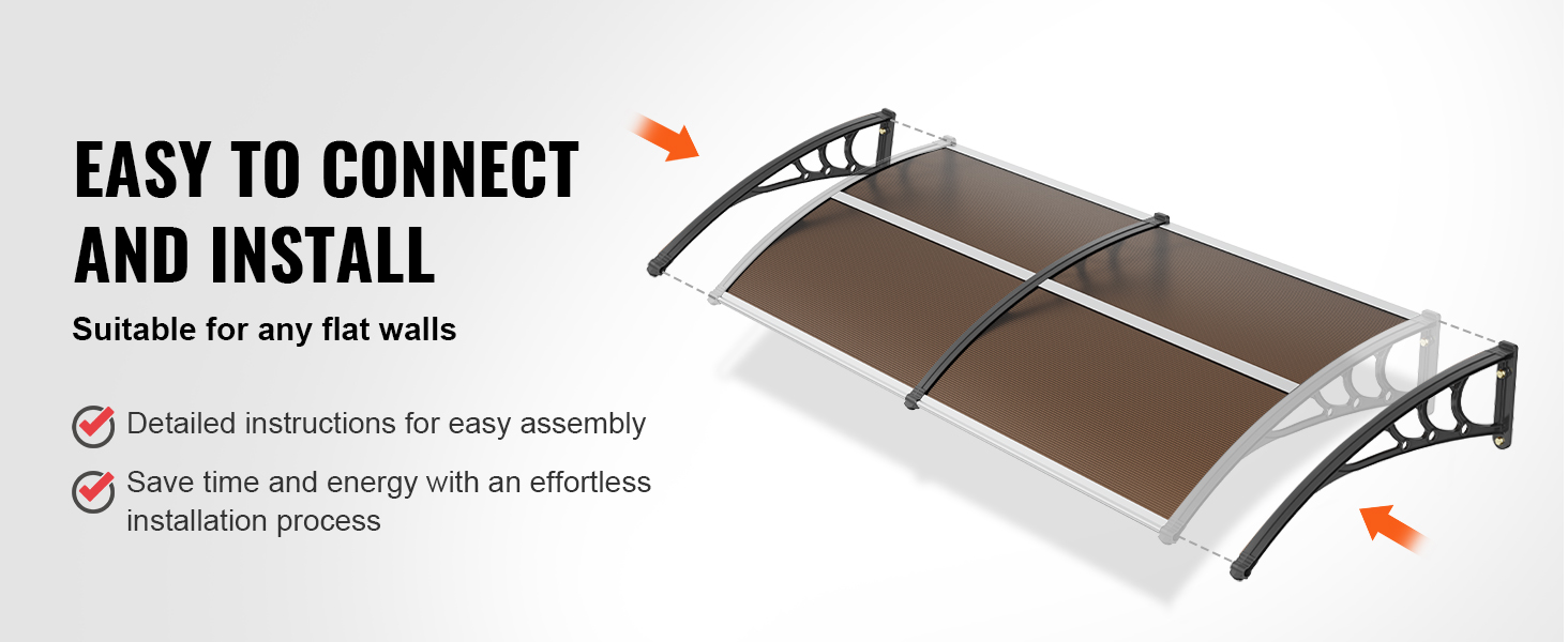 VEVOR Window Door Awning Canopy 80" x 40", UPF 50+ Polycarbonate Entry ...