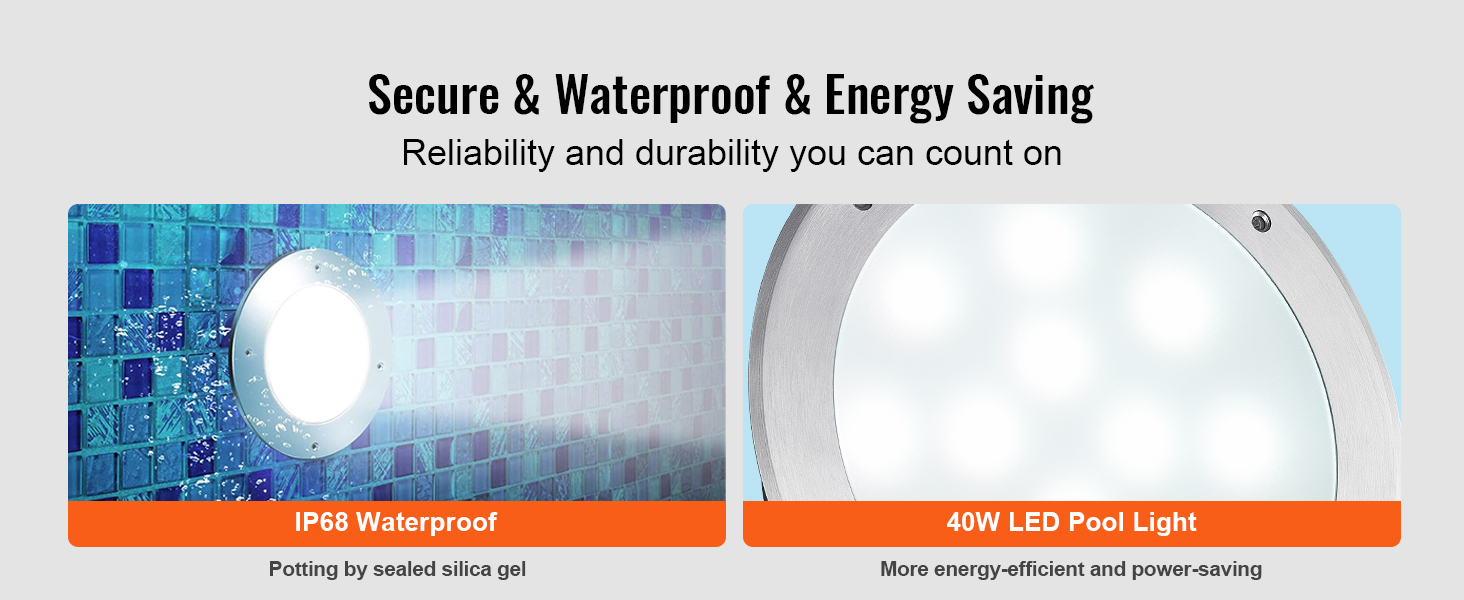 VEVOR 12V LED Pool Light, 10 Inch 40W, RGBW Color Changing Inground ...