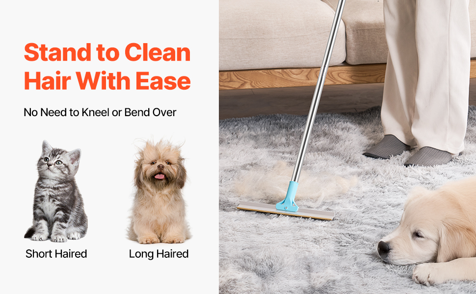 Pet Hair Carpet Rake 35.83-55.51 in Adjustable Long Handle Pet Hair ...