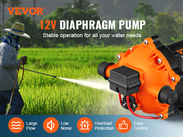 VEVOR 12V Water Pressure Diaphragm Pump Self-Priming Pump 70 PSI 5.5 ...