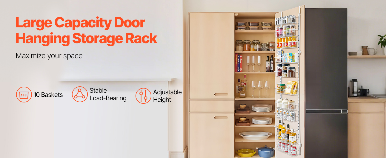10-Tier Over the Door Pantry Organizer Hanging Storage Rack Adjustable ...