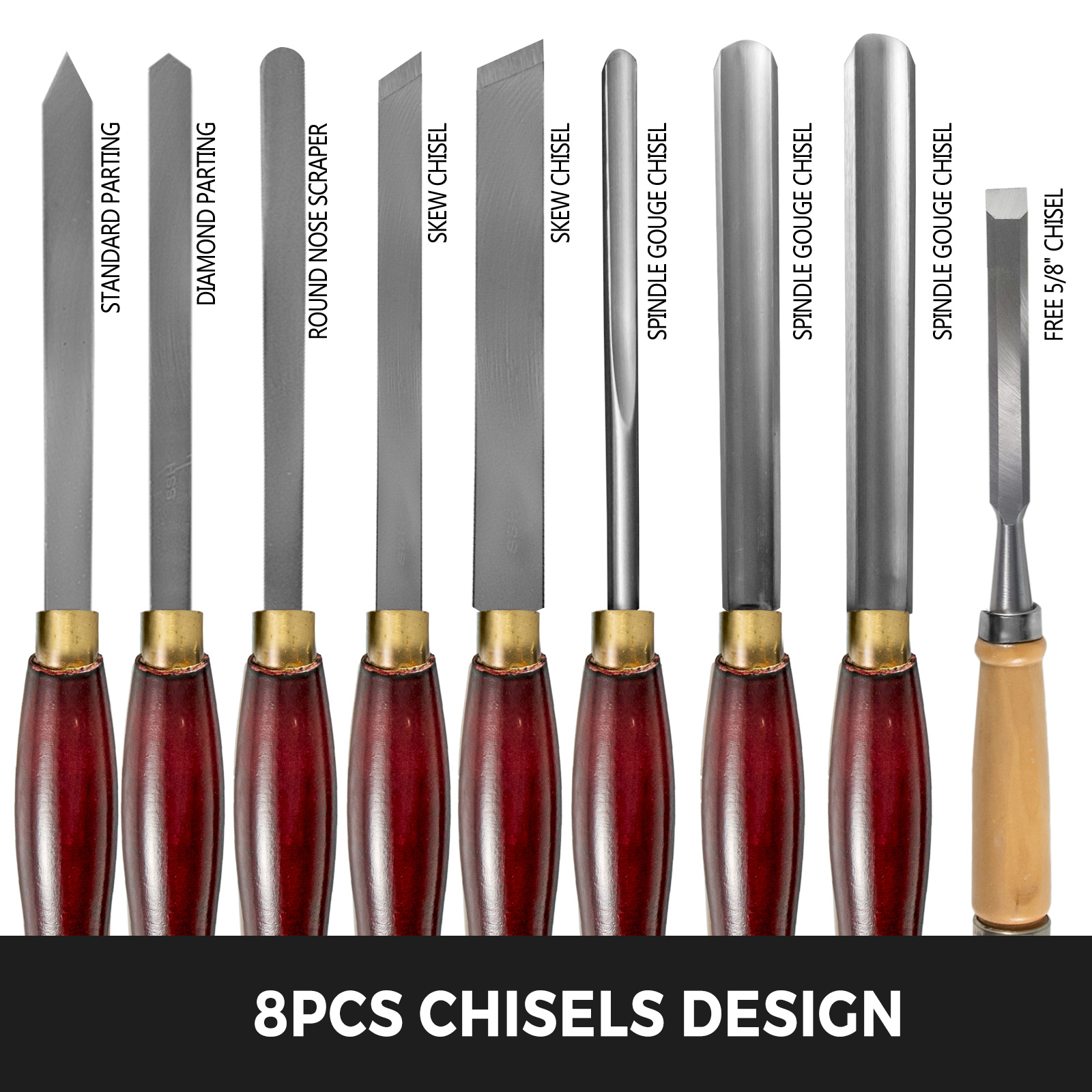 VEVOR Wood Chisel Sets 8pcs Lathe Chisels 7INCH/17CM Woodworking ...