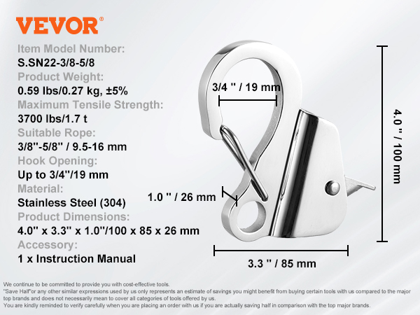VEVOR Boat Anchor Hook, 304 Stainless Steel Slide Anchor, Knotless ...
