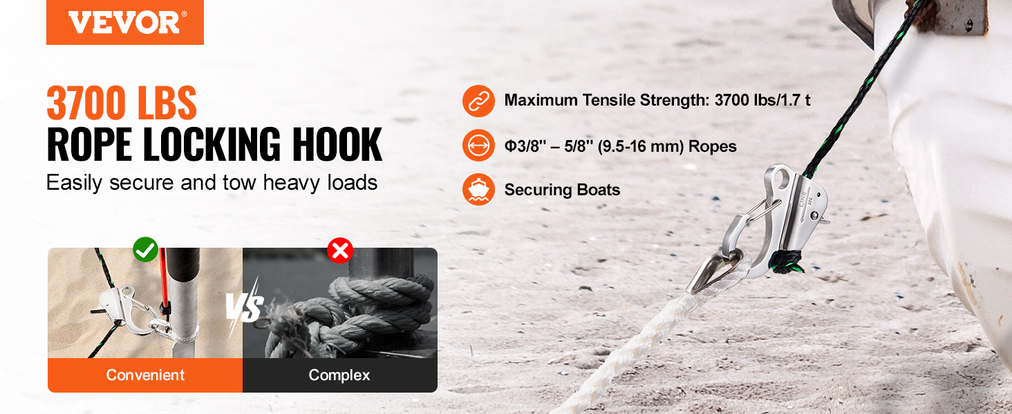 VEVOR Boat Anchor Hook, 304 Stainless Steel Slide Anchor, Knotless ...