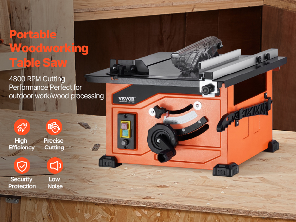 VEVOR Table Saw, 1200 W Portable Compact Tablesaw, 210 MM Saw Blade O.D ...