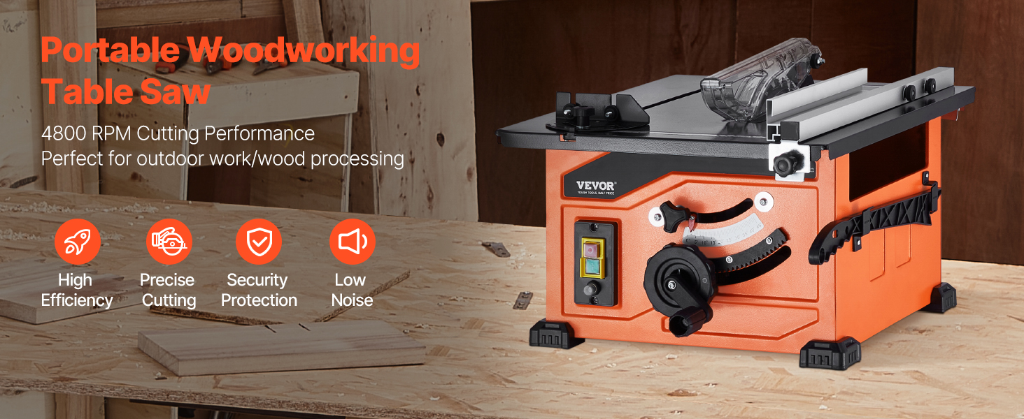 VEVOR Table Saw, 1200 W Portable Compact Tablesaw, 210 MM Saw Blade O.D ...
