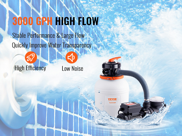 VEVOR Sand Filter Pump for Above Ground Pools, 12-inch, 3000 GPH, 1/2 ...