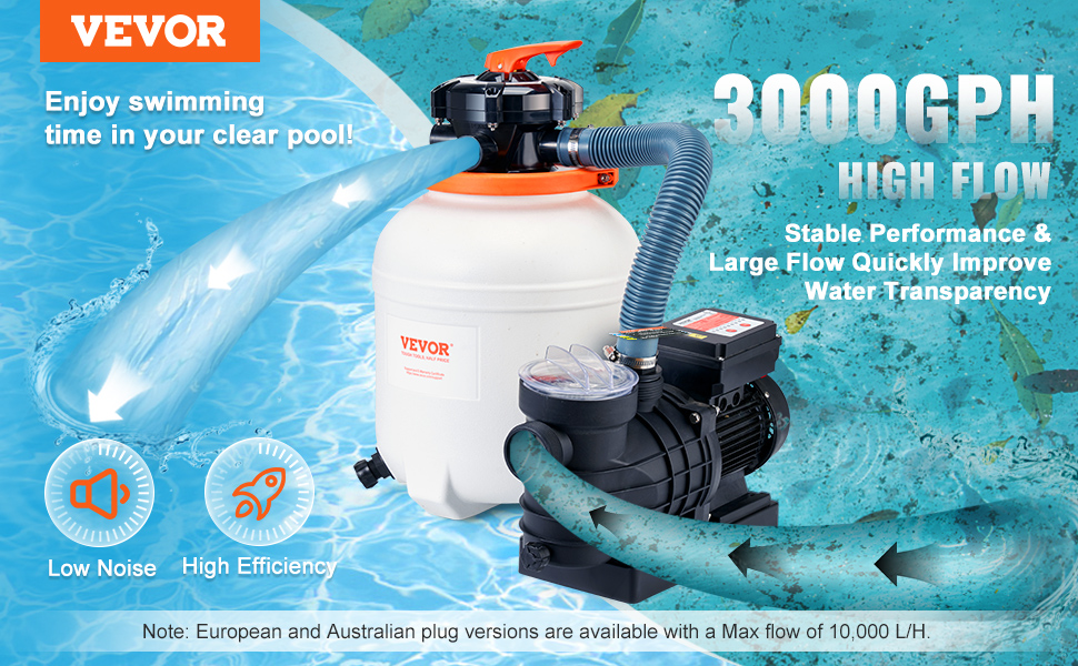 VEVOR Sand Filter Above Ground with 285W Pool Pump 10,000 L/H Flow 6 ...