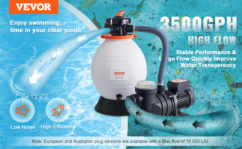 VEVOR Sand Filter Above Ground with 850W Pool Pump 18,000 L/H Flow 6 ...