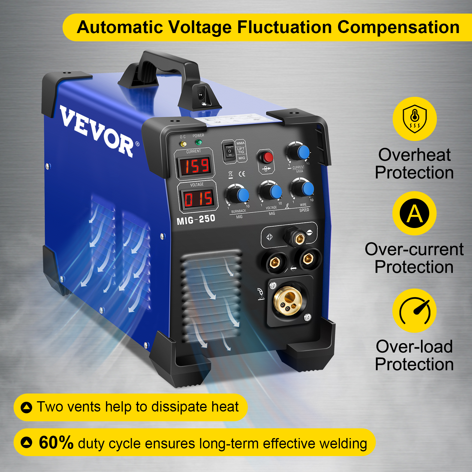 VEVOR MIG Welder, 3 in 1 Welder Welding Machine, 250 Amp MIG TIG Arc ...