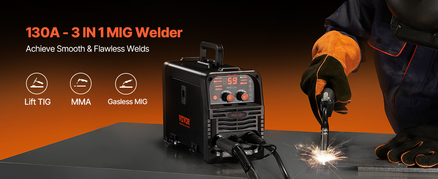 MIG Welder 130Amp Mig Welding Machine 3-in-1 Flux Core MIG/Stick/Lift ...