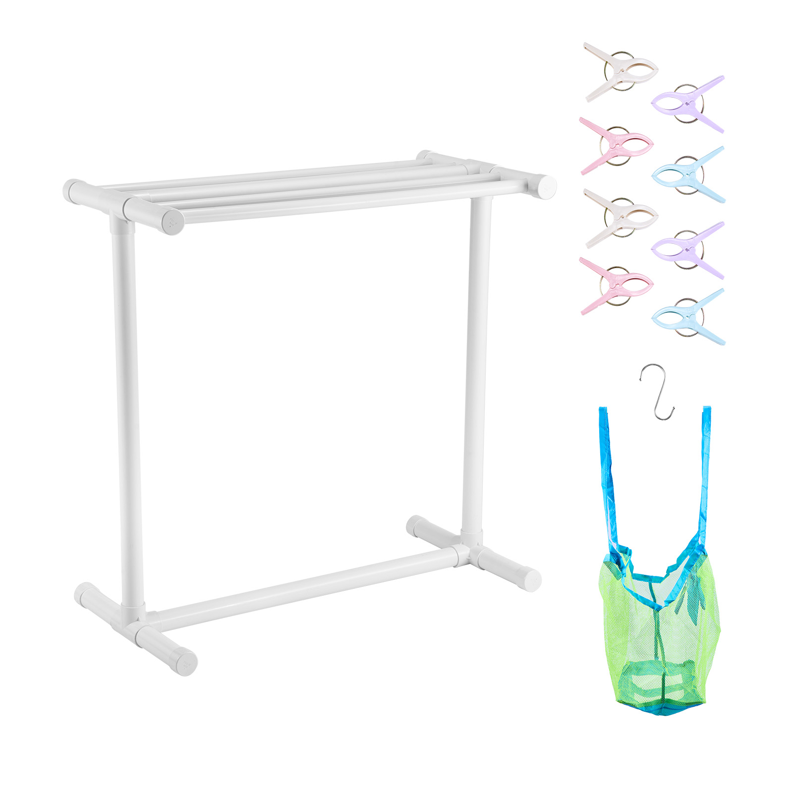 VEVOR Pool Towel Rack, 5 Bar, White, Freestanding Outdoor PVC T-Shape ...