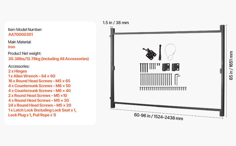 VEVOR Gate Building Kit Fits 60 to 96 in Wide Openings 6 to 7 ft High ...