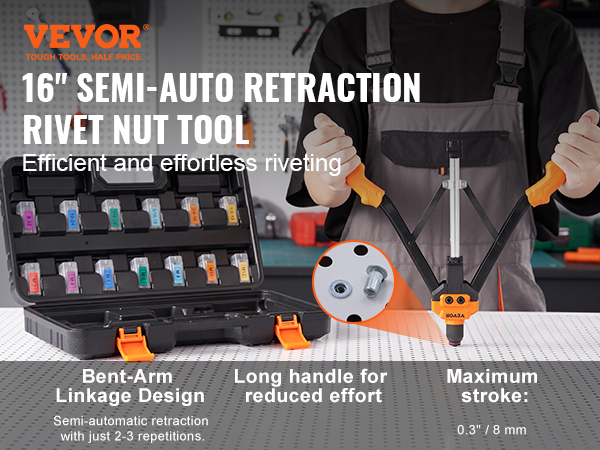 VEVOR Rivet Nut Tool, 16 inch Rivnut Tool Kit with 13PCS Metric and SAE ...