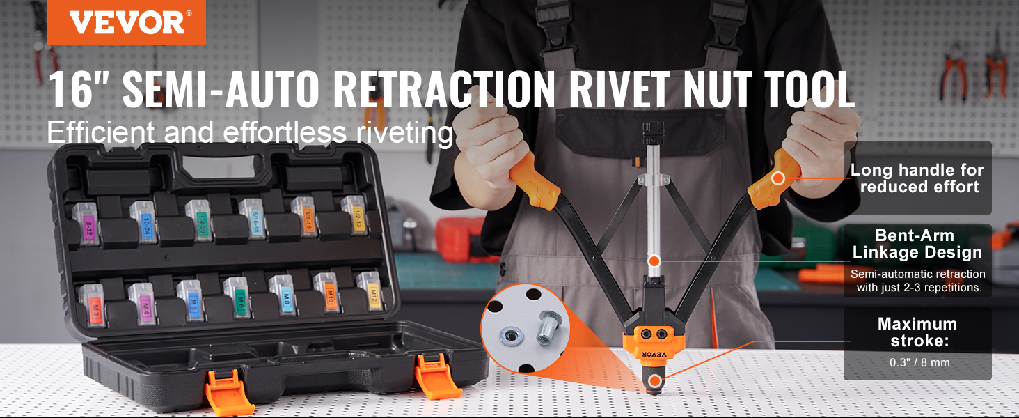 VEVOR Rivet Nut Tool, 16 inch Rivnut Tool Kit with 13PCS Metric and SAE ...