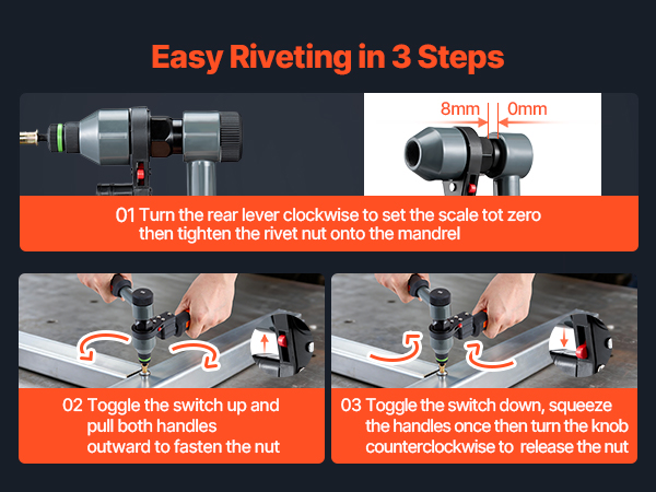 VEVOR Rivet Nut Tool Kit, 9-Inch Ratchet Rivnut Tool Kit, with 10 ...