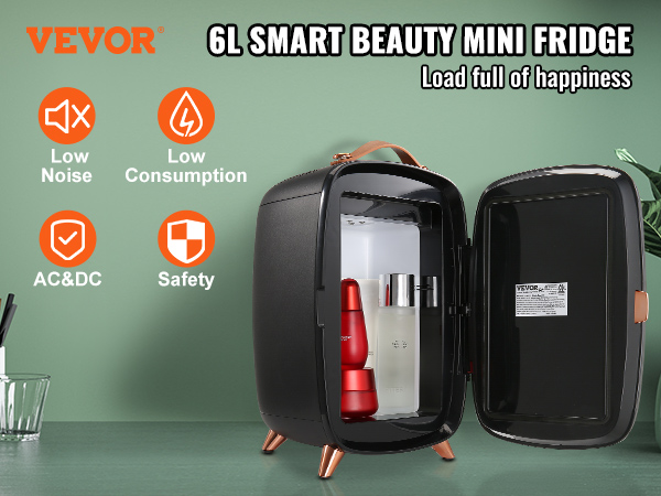 Vevor Mini Fridge, 6L Skincare Fridge with LED light and HD Mirror, AC ...