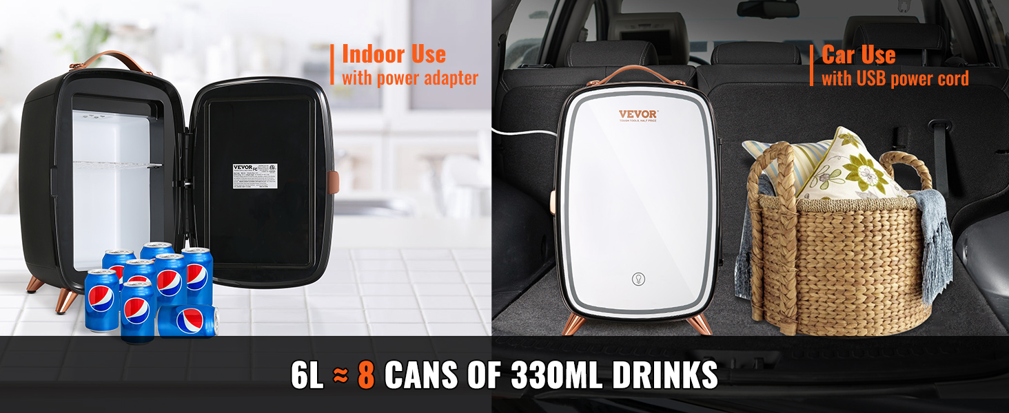 Vevor Mini Fridge, 6L Skincare Fridge with LED light and HD Mirror, AC ...