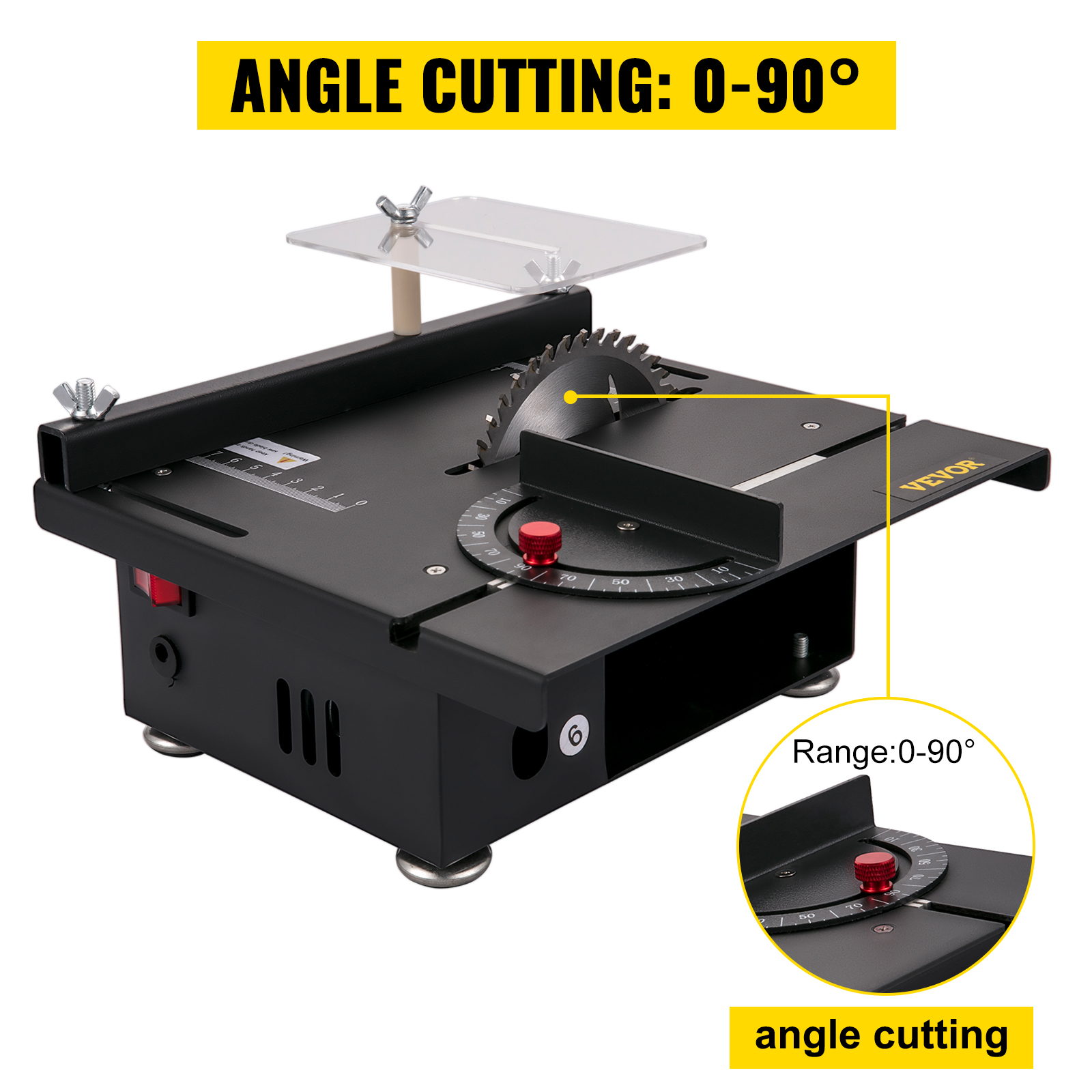 VEVOR Mini Table Saw, 96W Hobby Table Saw for Woodworking, 0-90 Angle ...