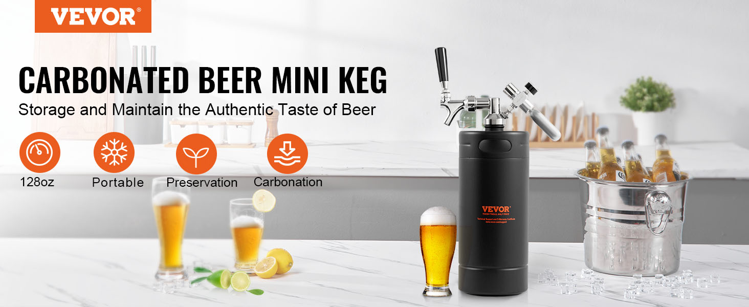 VEVOR Beer Growler Tap System, 128Oz 4L Mini Keg, 304 Stainless Steel ...