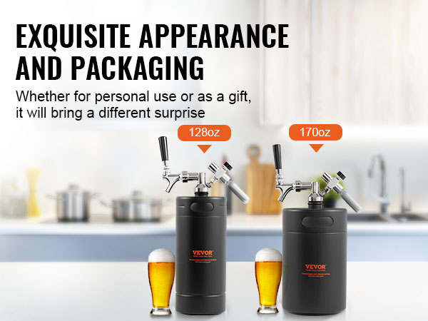 VEVOR Beer Growler Tap System, 128Oz 4L Mini Keg, 304 Stainless Steel ...