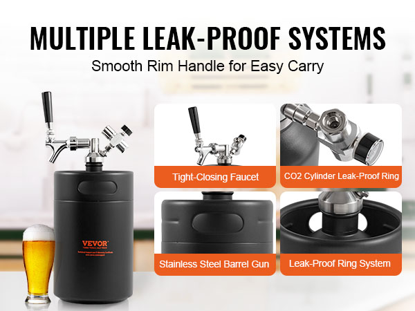VEVOR Beer Growler Tap System, 5L Mini Keg, 304 Stainless Steel ...