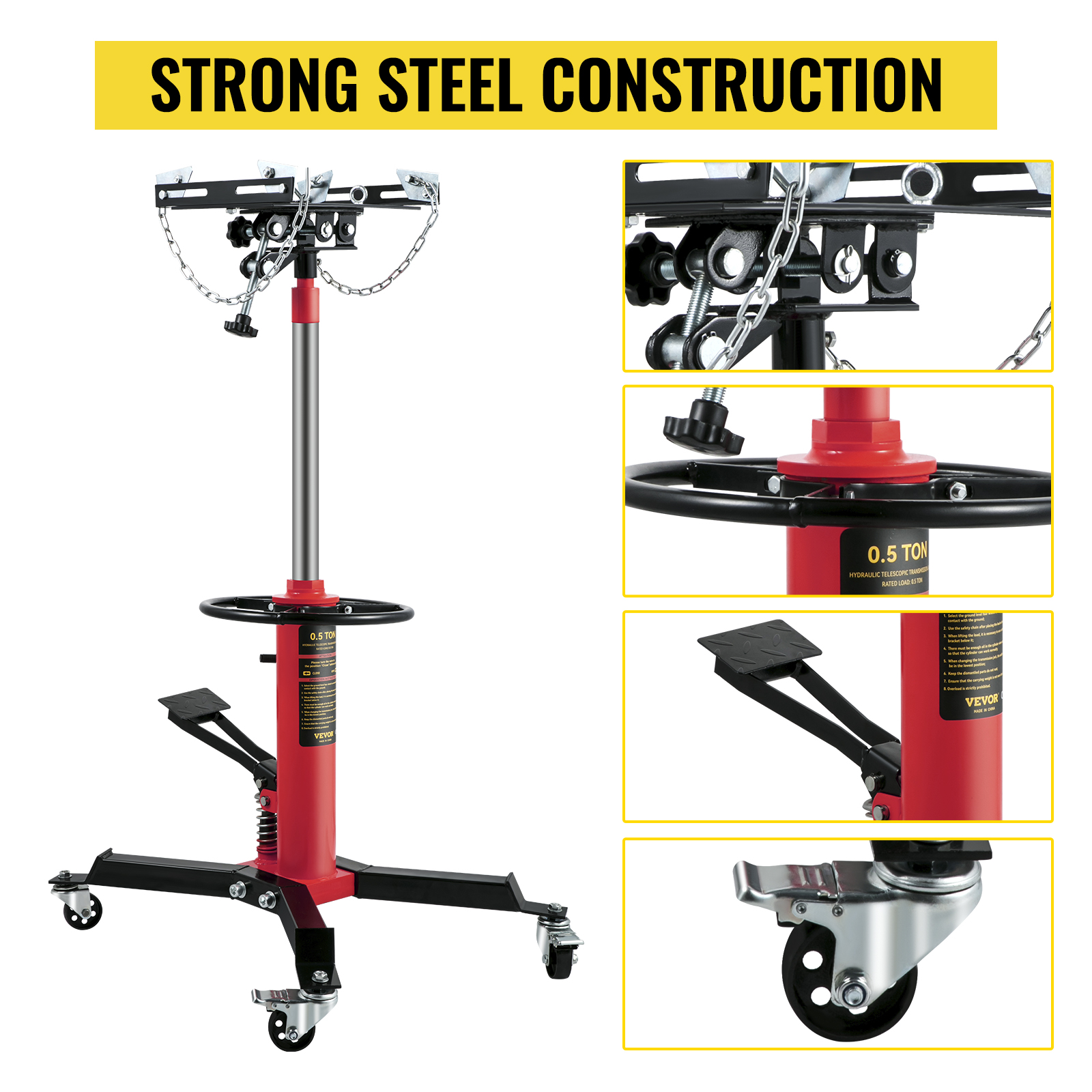 VEVOR Transmission Jack,1/2Ton/1100lbs Capacity Hydraulic Telescopic ...