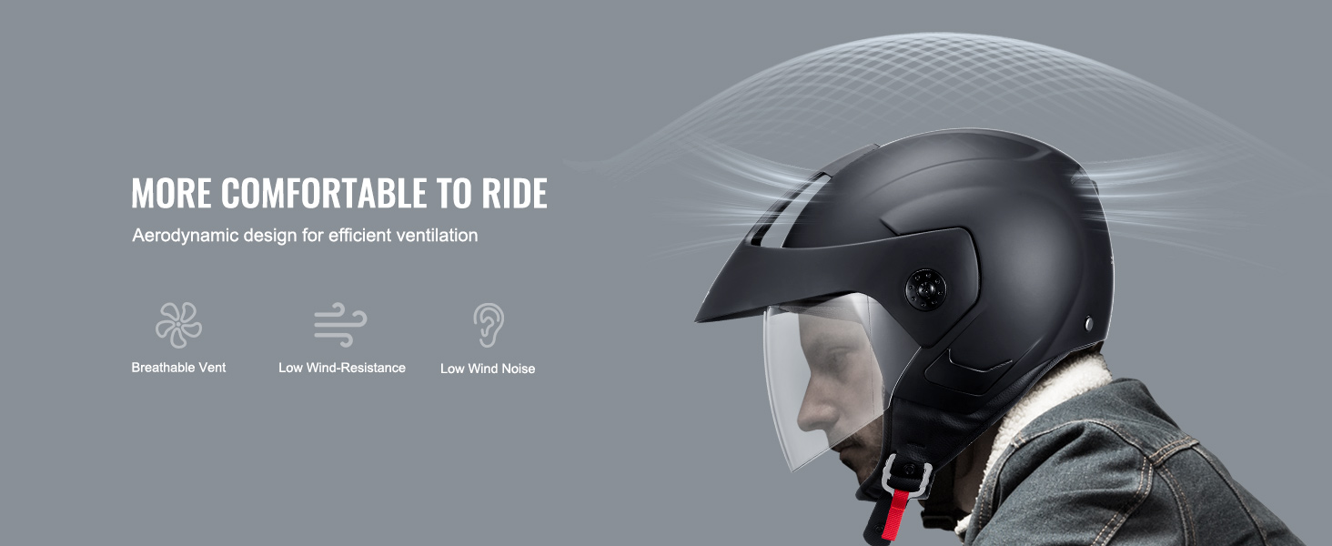 VEVOR 3/4-Face Motorcycle Helmet Motocross Helmet with Bluetooth Slot ...