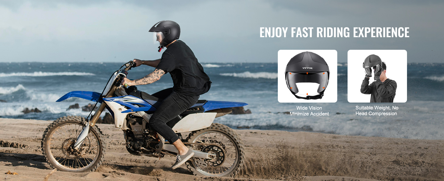 VEVOR 3/4-Face Motorcycle Helmet Motocross Helmet with Bluetooth Slot ...