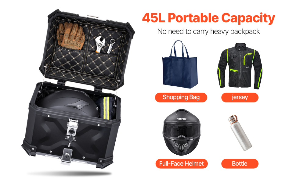 45L Motorcycle Top Case Universal Motorbike Tail Box with Leather ...