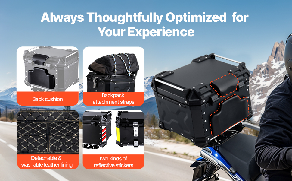 55L Motorcycle Top Case Universal Motorbike Tail Box with Leather ...