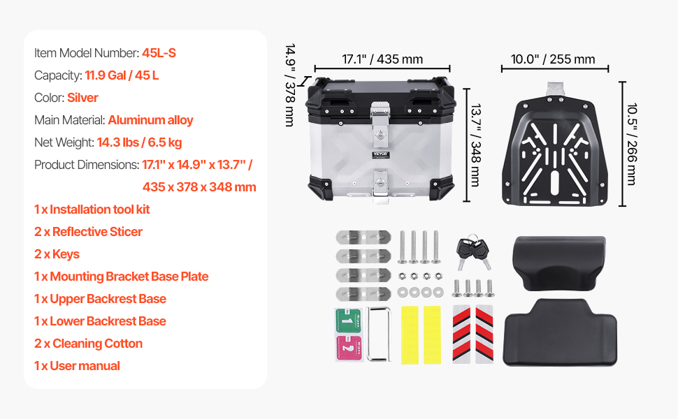 45L Motorcycle Top Case Universal Motorbike Tail Box with Leather ...