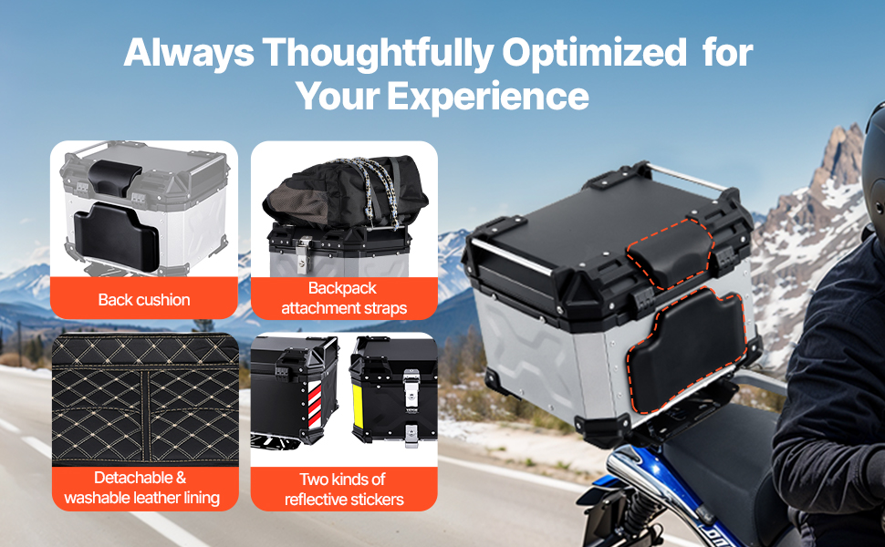 45L Motorcycle Top Case Universal Motorbike Tail Box with Leather ...