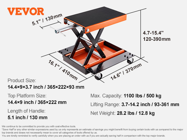 VEVOR Motorcycle Lift, 1100 LBS Motorcycle Lift ATV Scissor Lift Jack ...
