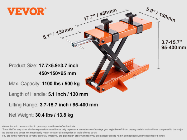 VEVOR Motorcycle Lift Scissor Jack Stand 1100 Lb with Saddle ATV Lift ...