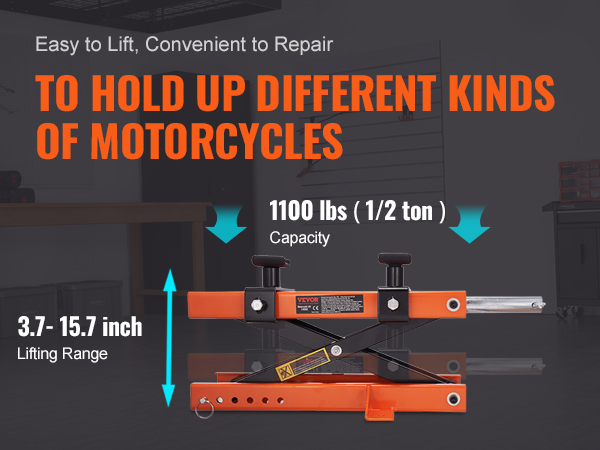 VEVOR Motorcycle Lift, 500 kg Motorcycle Center Scissor Lift Jack with ...