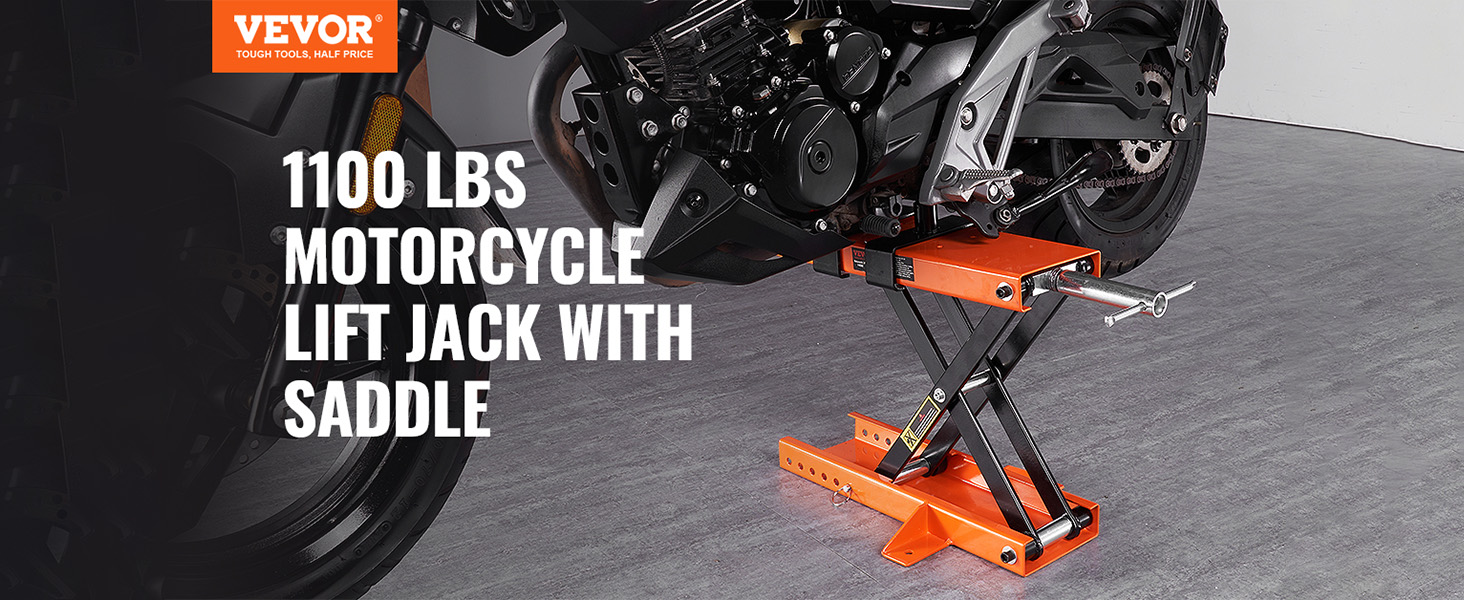 VEVOR Motorcycle Lift, 500 kg Motorcycle Center Scissor Lift Jack with Saddle & Safety Pin ...
