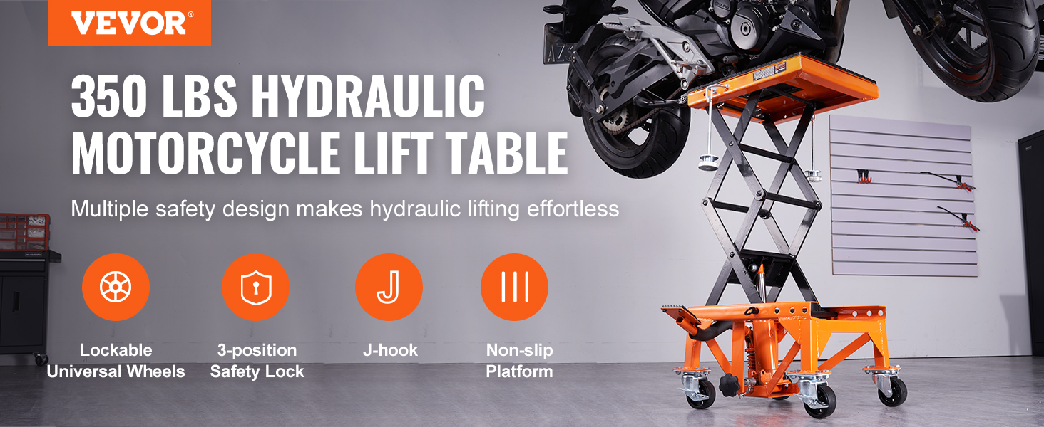 VEVOR Hydraulic Motorcycle Lift Table, 350 LBS Capacity Motorcycle ...