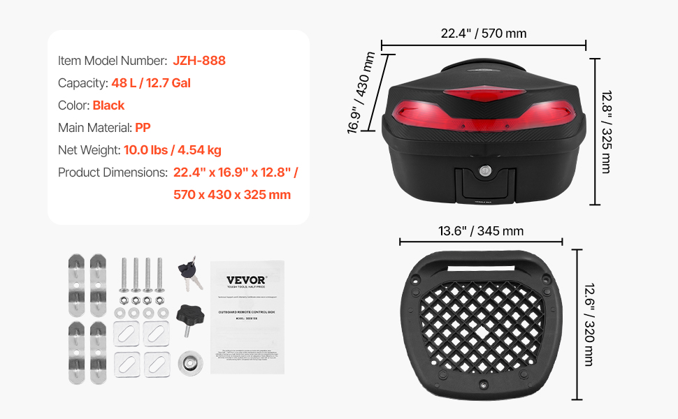 48L Motorcycle Top Case Universal Motorbike Tail with Reflective Panel ...