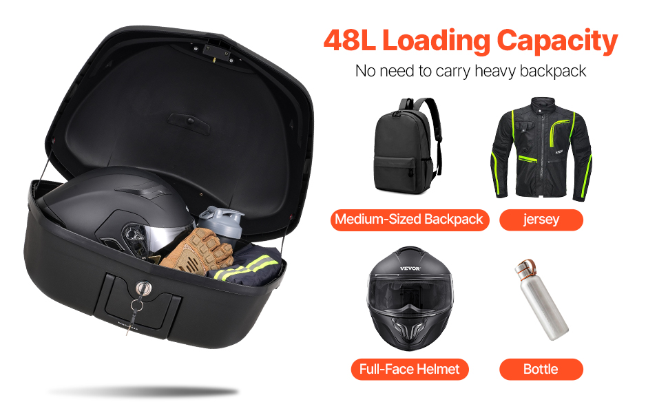 48L Motorcycle Top Case Universal Motorbike Tail with Reflective Panel ...