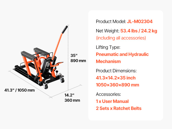 1500lbs Hydraulic & Pneumatic Motorcycle Jack Lift Hoist Stand Bike 2 ...