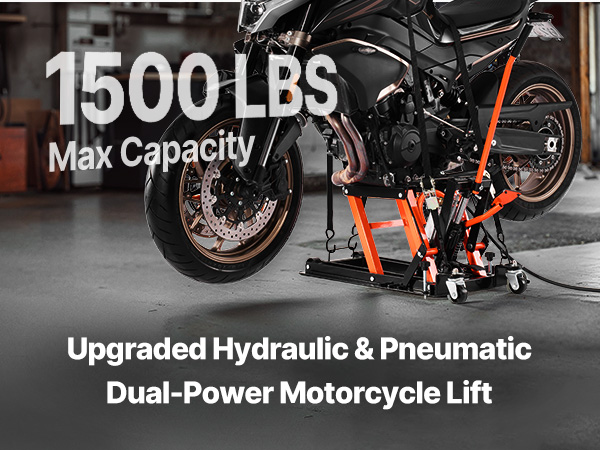 VEVOR 1500lbs Hydraulic & Pneumatic Motorcycle Jack Lift Hoist Stand 2 ...