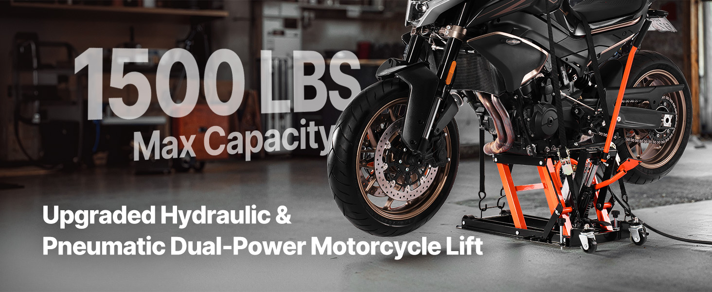 1500lbs Hydraulic & Pneumatic Motorcycle Jack Lift Hoist Stand Bike 2 ...