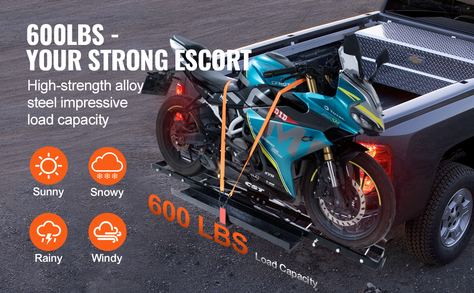 VEVOR Motorcycle Carrier, 600 LBS Steel Motorcycle Carrier Hitch Mount ...