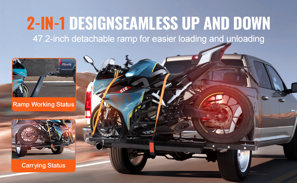 VEVOR Motorcycle Carrier, 600 LBS Steel Motorcycle Carrier Hitch Mount ...