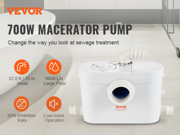 VEVOR Macerator Disposal Pump Basement Macerator Pump 700W, 9600l/h ...