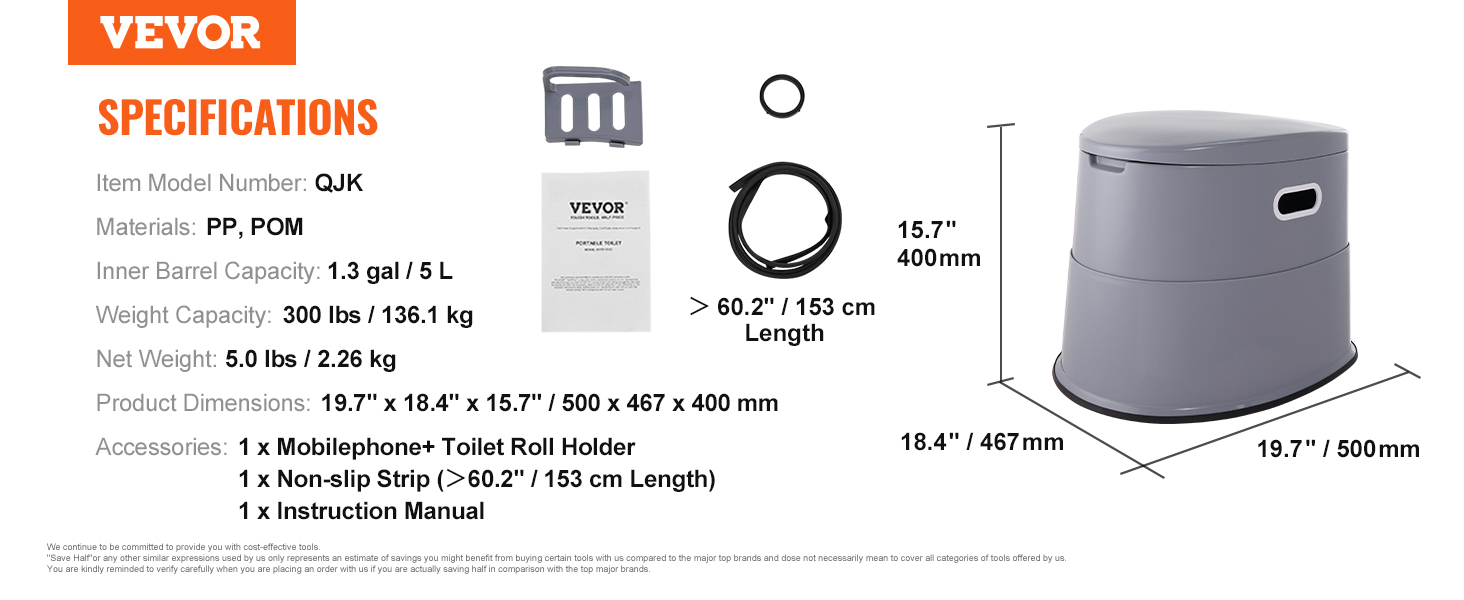 VEVOR Portable Toilet for Camping, Porta Potty with 1.3 Gal Detachable ...